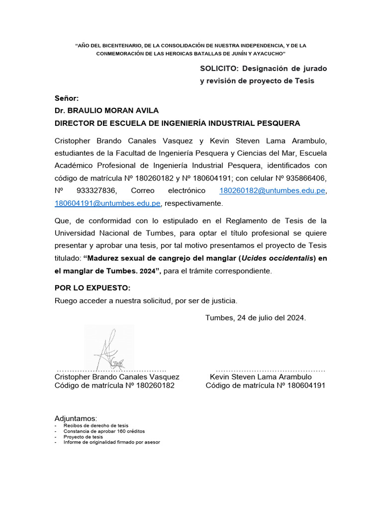 Modelo de Solicitud para Designación de Jurado - Canales y Lama | PDF