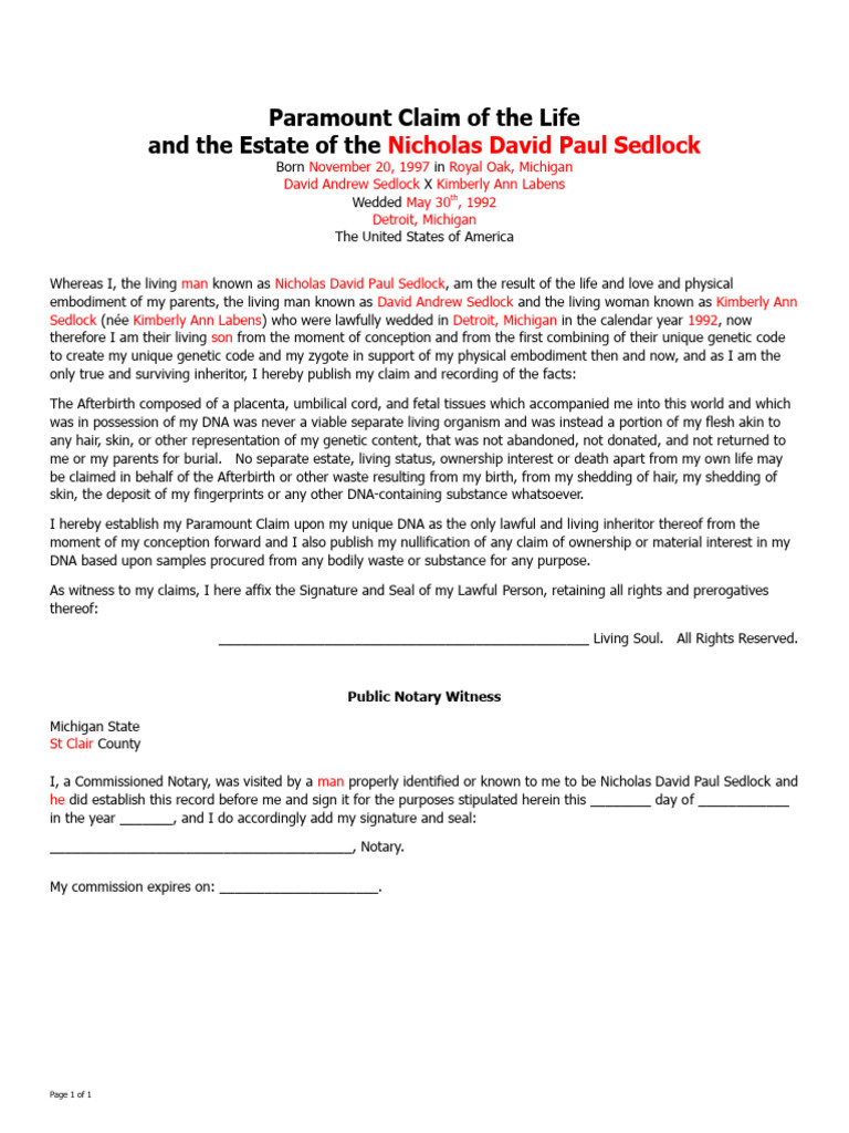 Paramount Claim DNA SSNotary | PDF | Placenta | Biology