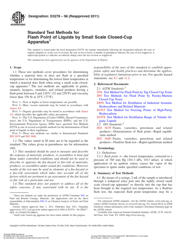 ASTM D 3278-06 (Seta Flash) | PDF | Viscosity | Liquids