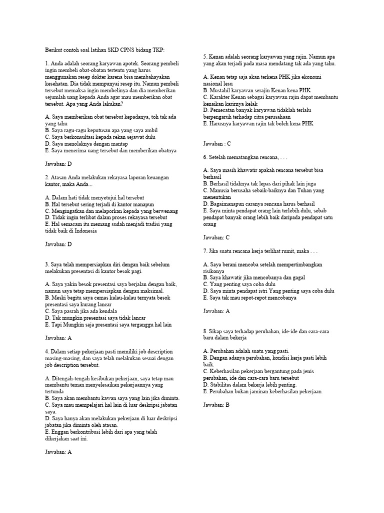 Soal Cpns TIU Dan Pembahasan | PDF | Pengembangan Diri