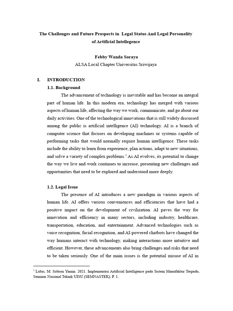 The Challenges and Future Prospects in Legal Status and Legal ... The Challenges and Future Prospects in Legal Status and Legal ...