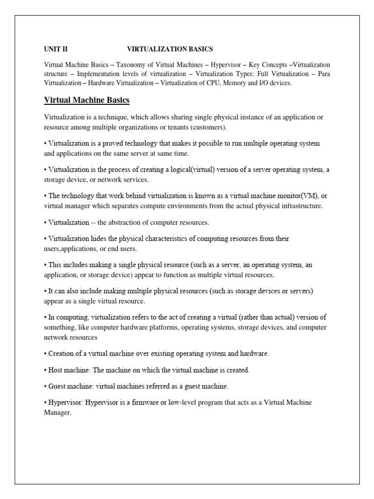 Unit Ii Virtualization Basics | PDF | Virtualization | Virtual Machine