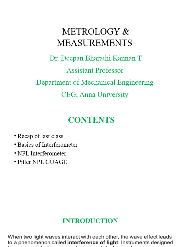 Metrology & Interferometry Basics | PDF | Interferometry | Optics