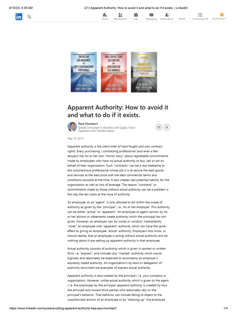 Apparent Authority - How To Avoid It and What To Do If It Exists ...