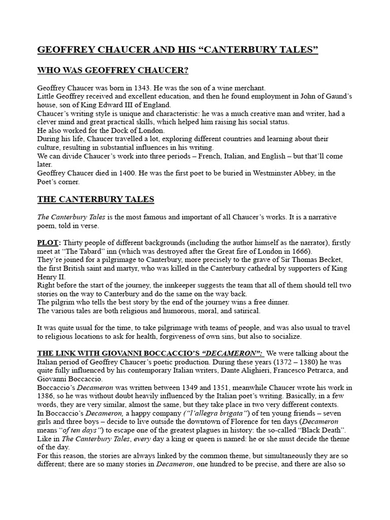 Geoffey Chaucer and His | PDF | The Canterbury Tales | The Decameron