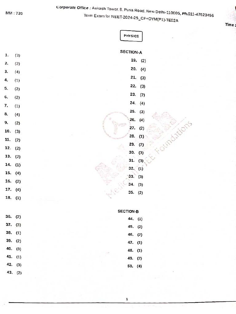 Oym Te - 02 Code A Offical Ans Key | PDF