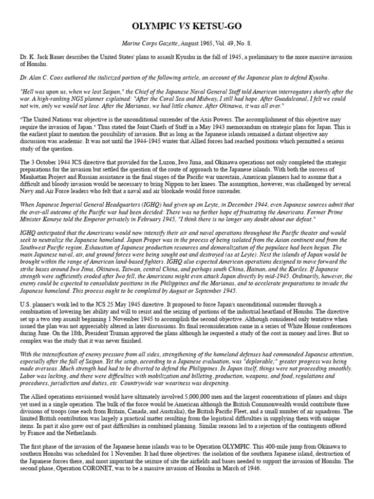 Olympic Vs Ketsu-Go | PDF | Kamikaze | Empire Of Japan