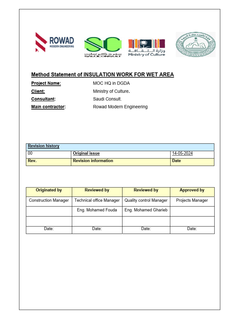 Insulation Method Statement for Wet Areas | PDF | Personal Protective ...