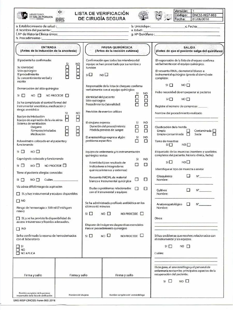 Hoja De Cirugía Segura Pdf Cirugía Anestesia