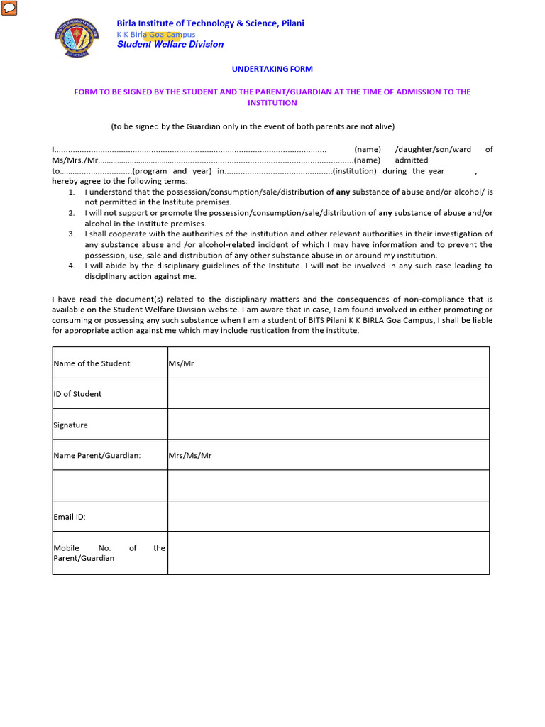 SWD Undertaking Form | PDF