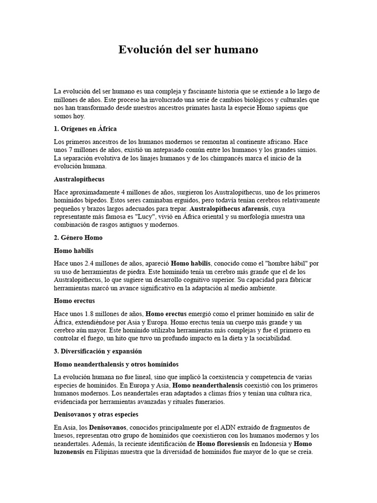 Evolución Humana: De Australopithecus a Homo Sapiens | PDF | Homo | Evolución humana
