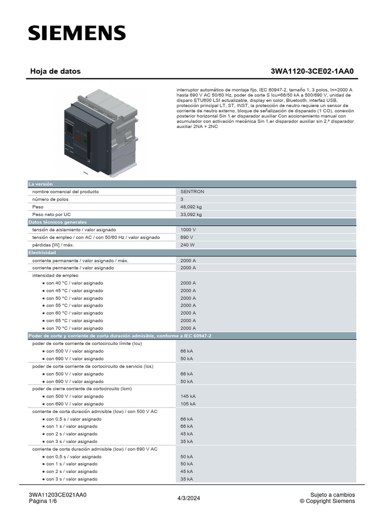 3WA11203CE021AA0 Datasheet Es | PDF | Ingenieria Eléctrica | Electricidad