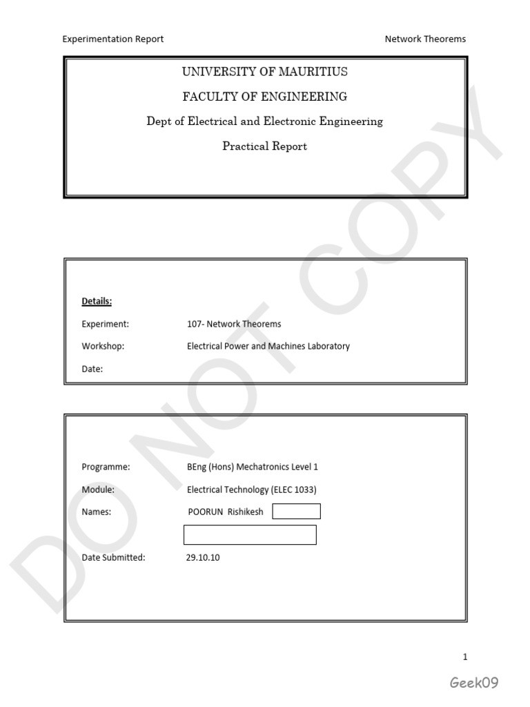 Electric Lab Report - Expt 107 (Geek09) | PDF | Electrical Network | Electrical Resistance And ...