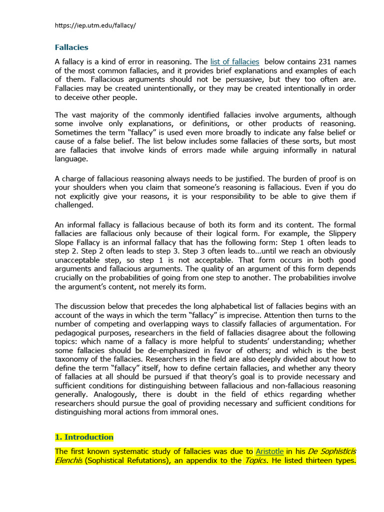 SUMMARY EXERC Fallacies 1 | PDF | Fallacy | Argument