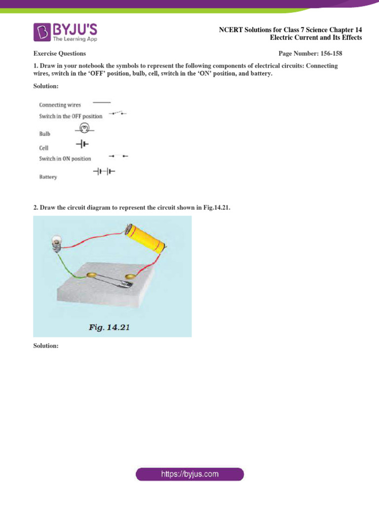 NCERT Solutions For Class 7 March 31 Science Chapter 14 Electric Current and Its Effects | PDF ...