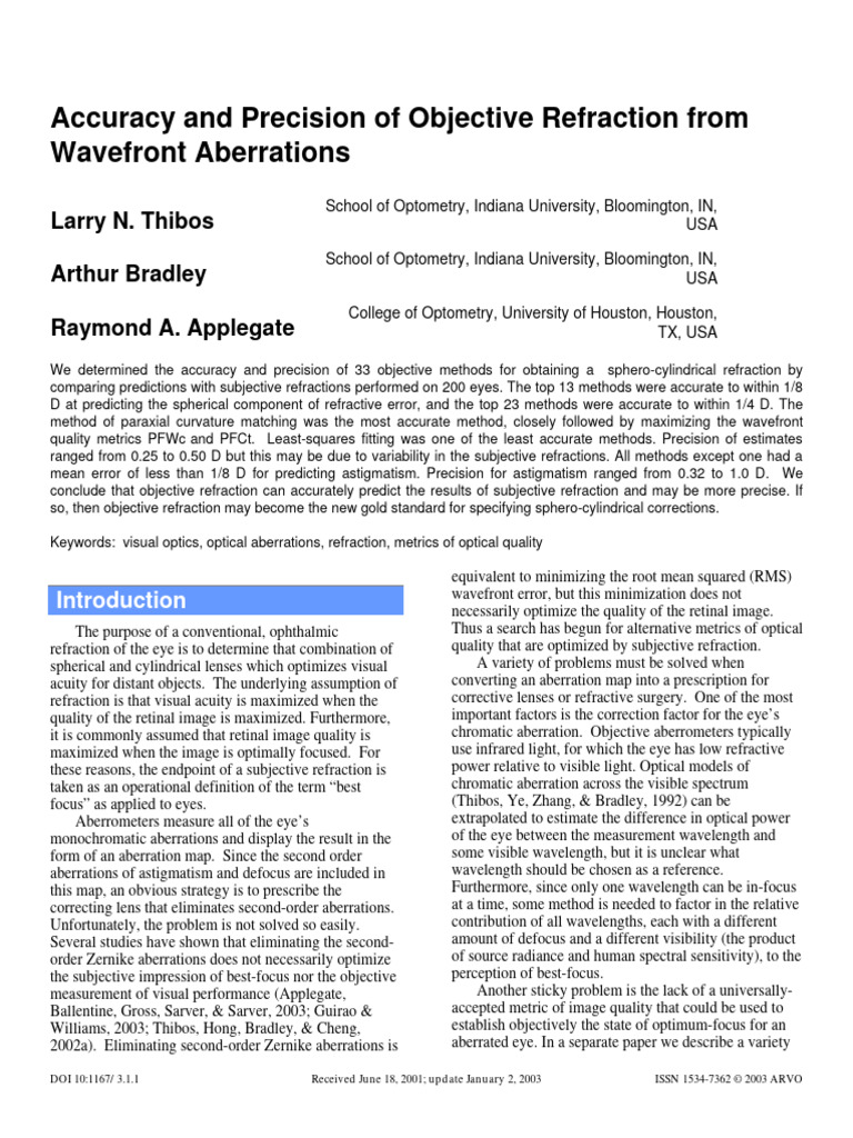 2003 Accuracy and Precision of Objective Refraction From Wavefront ...