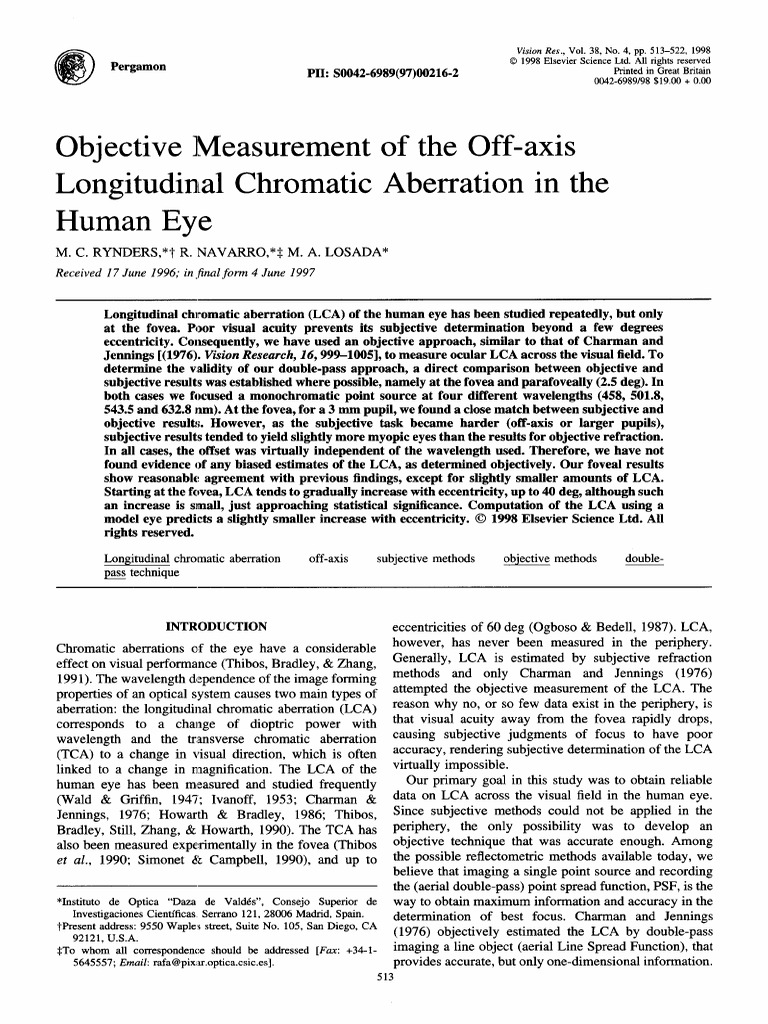 Off-Axis Chromatic Aberration Study | PDF | Eye | Optics