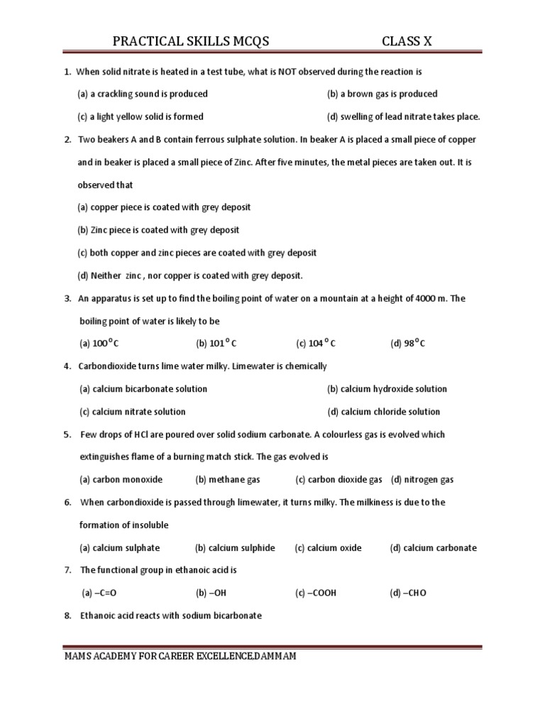 Practical Chemistry Mcqs XTH | PDF