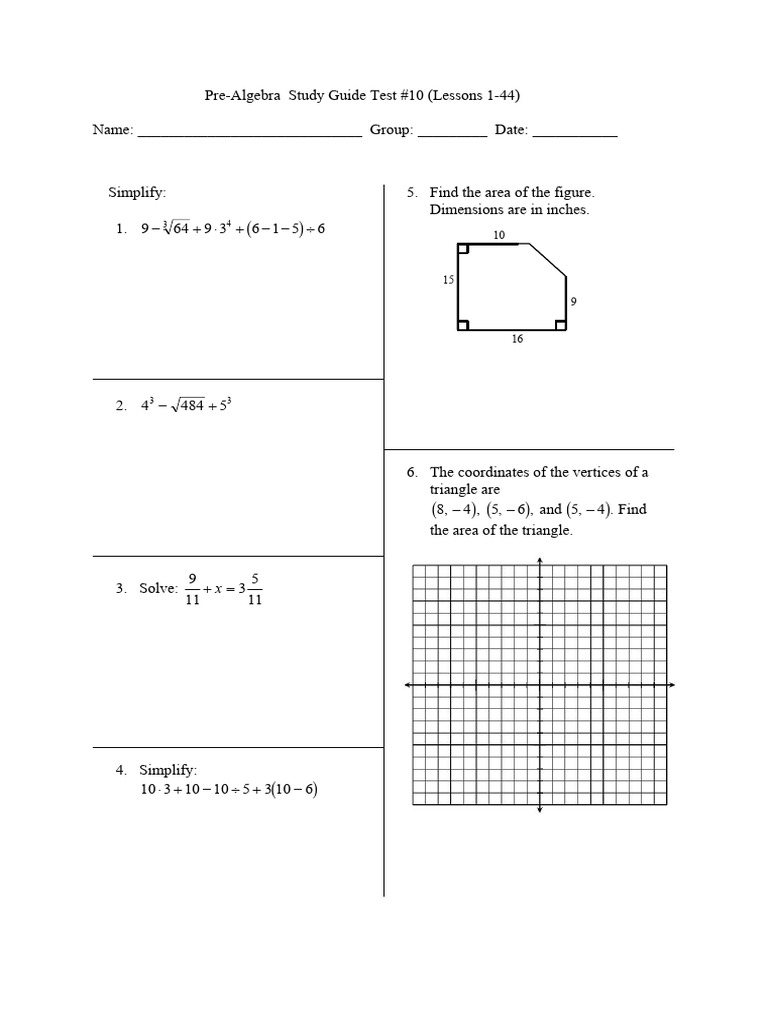 Pre-Algebra Study Guide Test #10 | PDF | Geometry | Mathematics