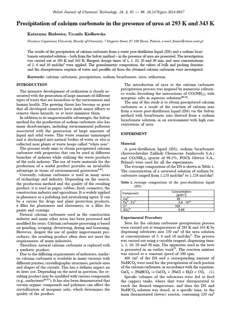 Calcium Carbonate Precipitation with Urea | PDF | Carbonate ...