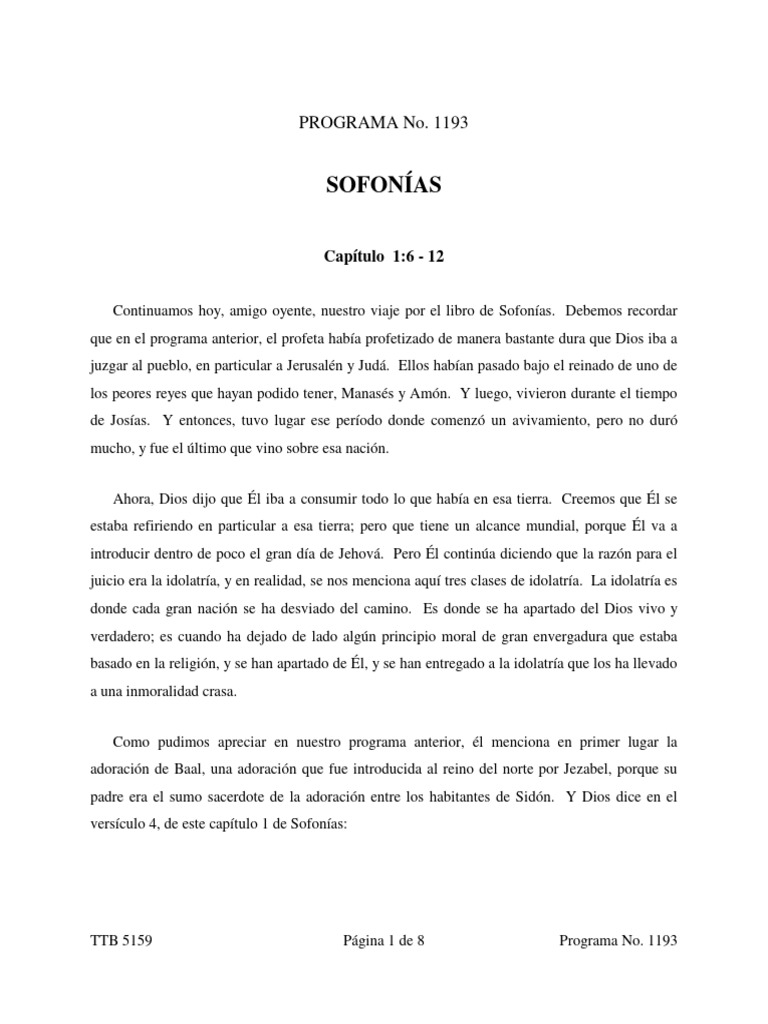 Sofonías 1,6-12 | PDF | Dios | Idolatría