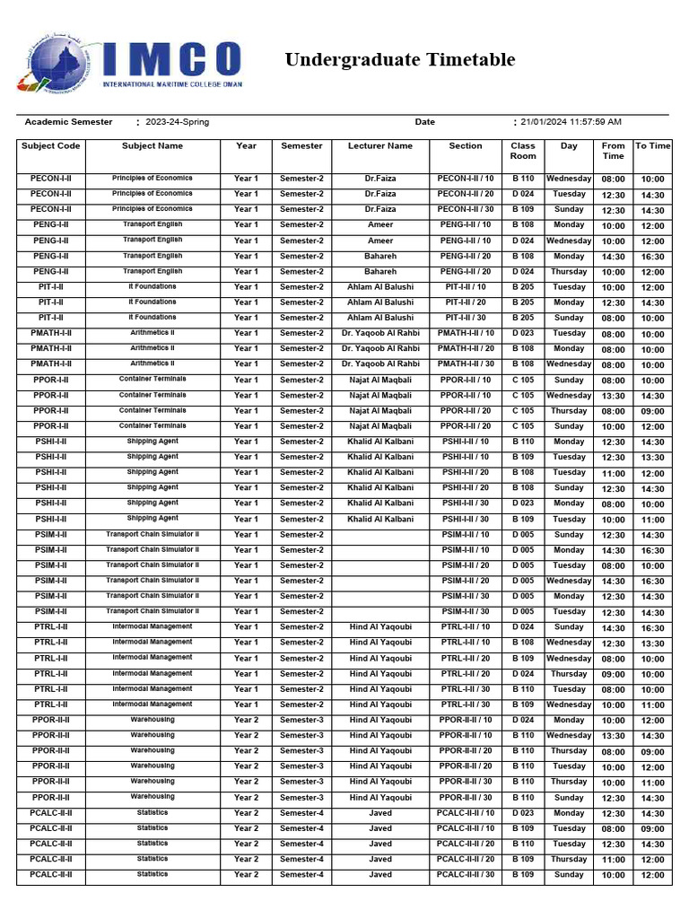 PRV FRX Hetimetable 2024 01 21 11 57 59 799 | PDF | Academic Term | Supply Chain Management