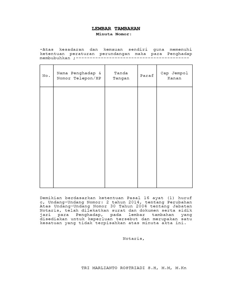 Lembar Tambahan Minuta | PDF | Hukum