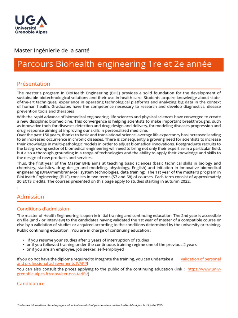 Parcours Biohealth Engineering 1re Et 2e Année | PDF | Artificial ...