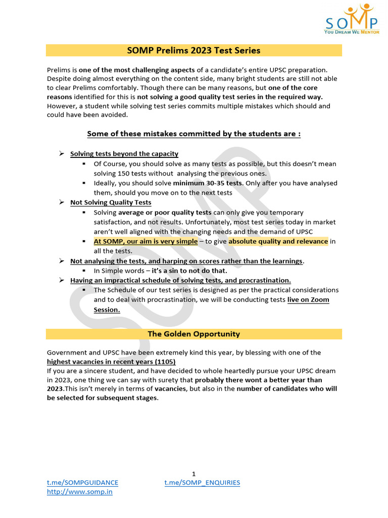 SOMP UPSC Prelims 2023 Test Series | PDF | Liberal Arts Education