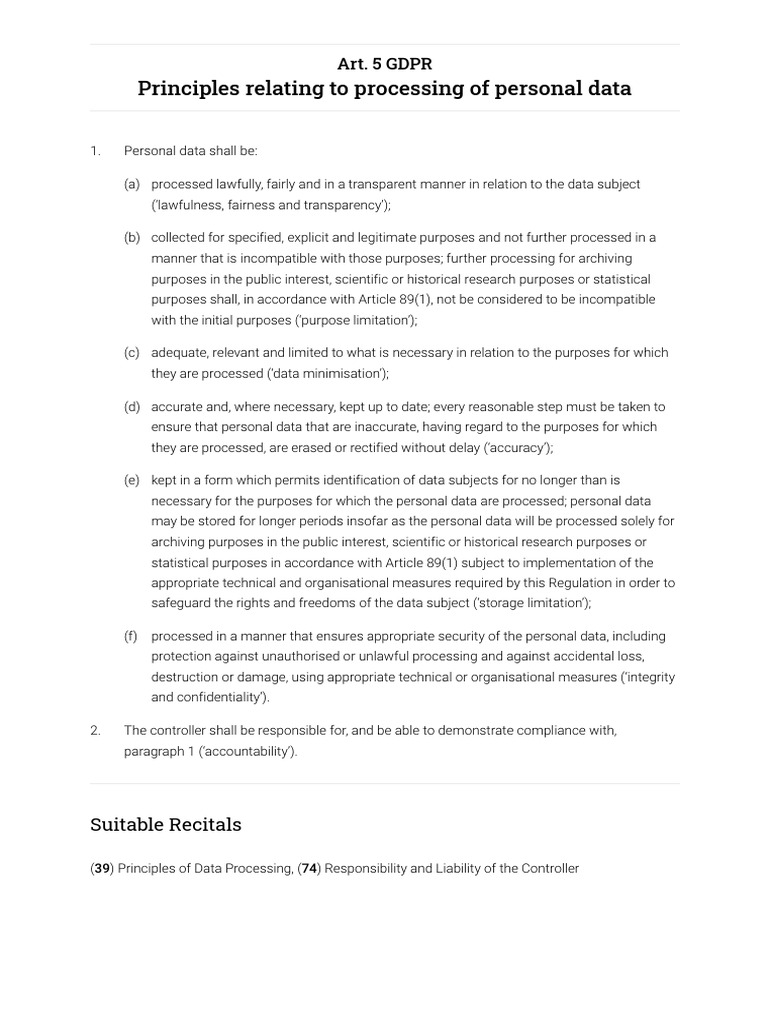 GDPR Data Processing Principles | PDF