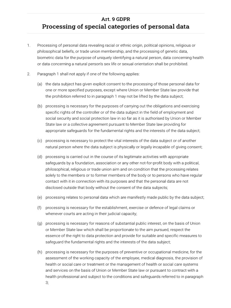 Art. 9 GDPR - Processing of Special Categories of Personal Data ...