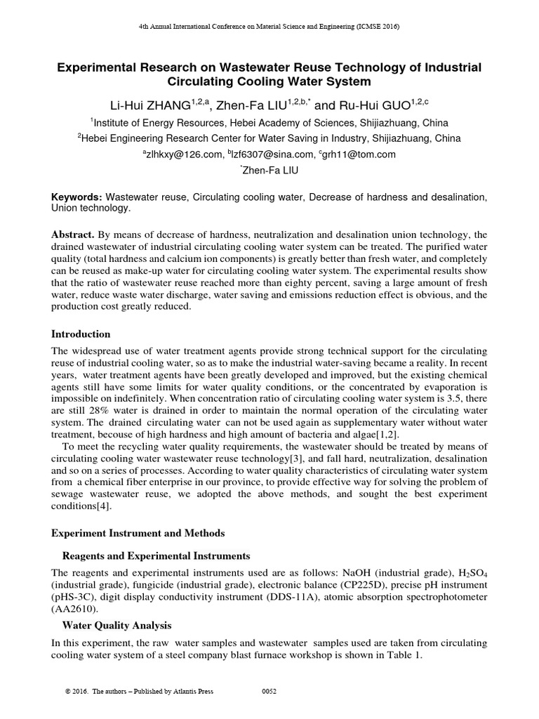 Li-Hui ZHANG, Zhen-Fa LIU and Ru-Hui GUO | PDF | Water | Water Treatment