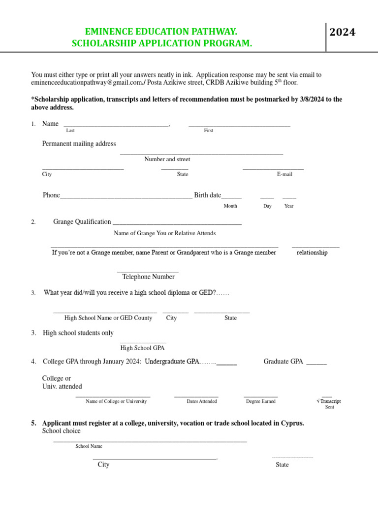 Scholarship Application | PDF | Educational Stages