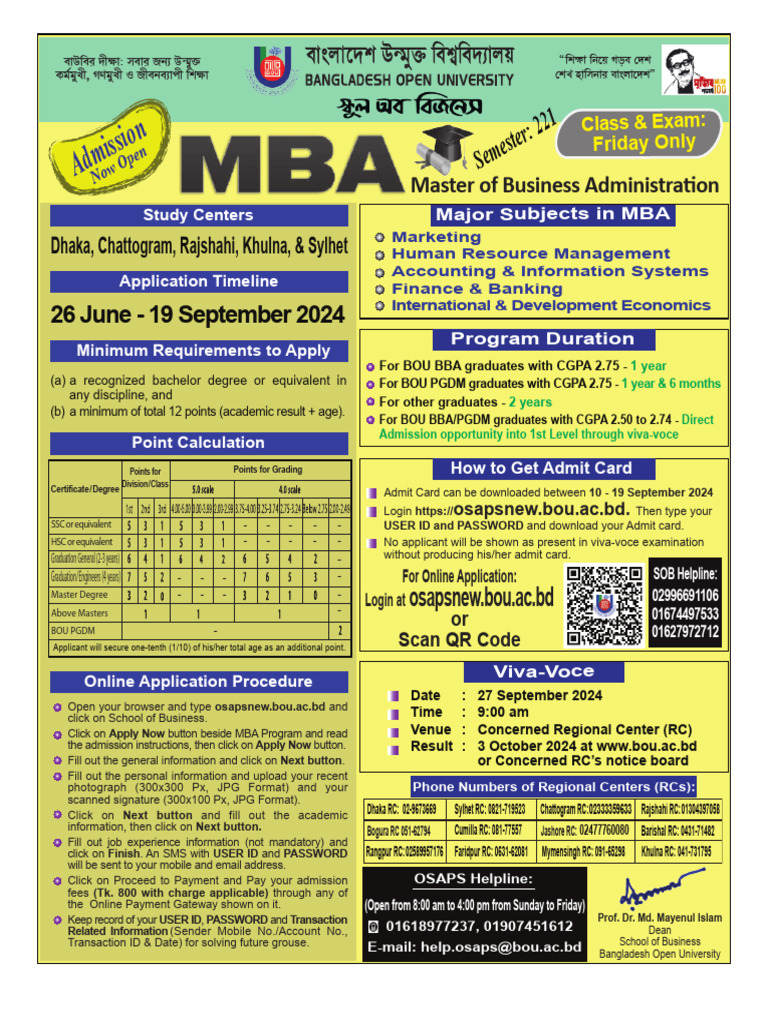 MBA Admission 2024 at BOU | PDF