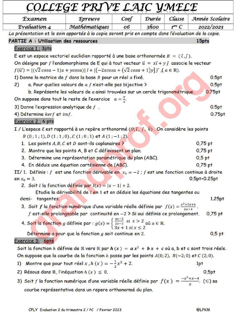 Maths 1erec Evaluation4 College Ymele 2022 2023 | PDF
