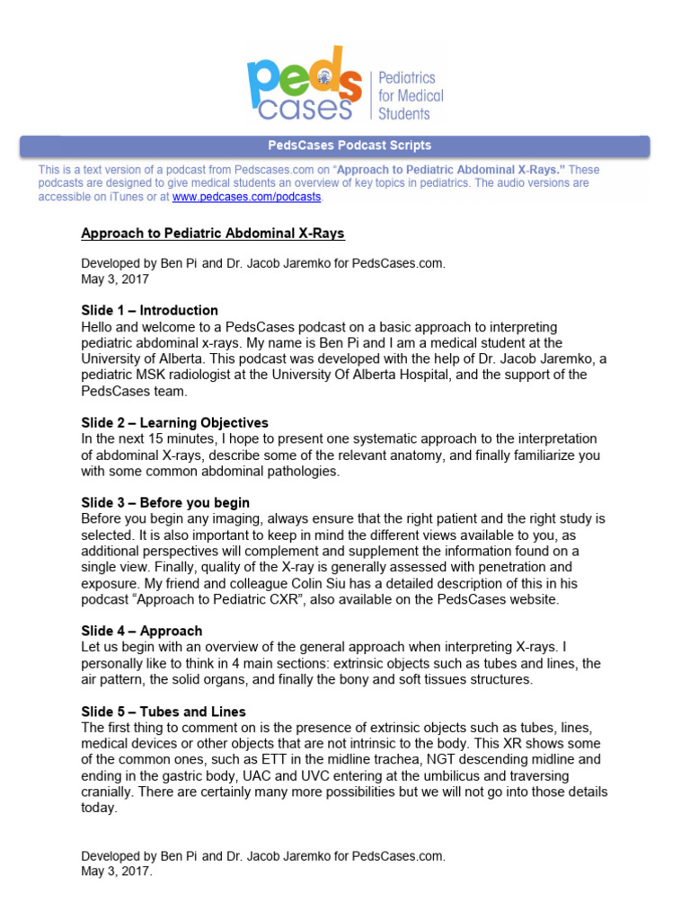Approach To Pediatric Abdominal X-Rays Script | PDF | Digestive ...