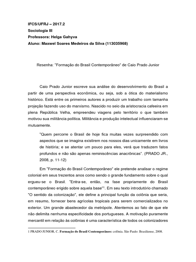Resenha Caio Prado Junior | PDF | Brasil | Economia