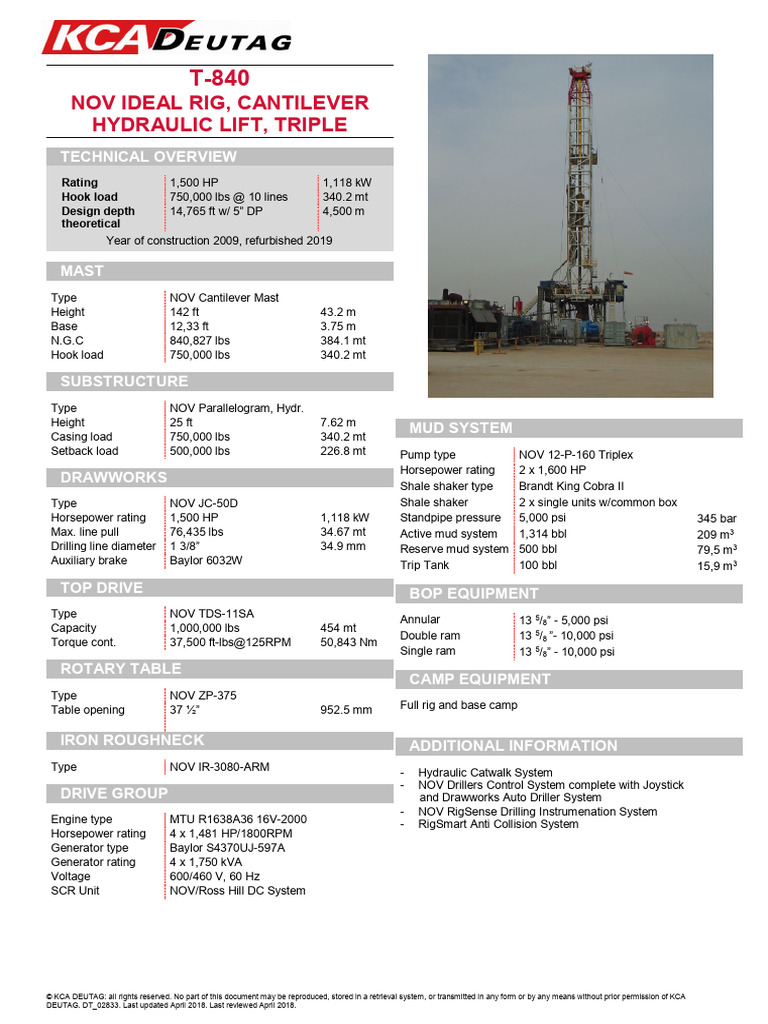Nov Ideal Rig, Cantilever Hydraulic Lift, Triple: Technical Overview ...