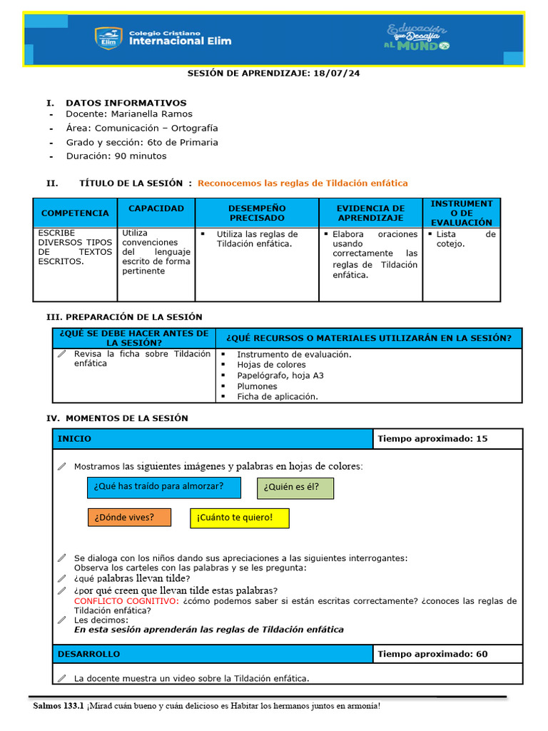 SESION Ortografía - Tildación Enfática - 6TO PRIMARIA | PDF ...