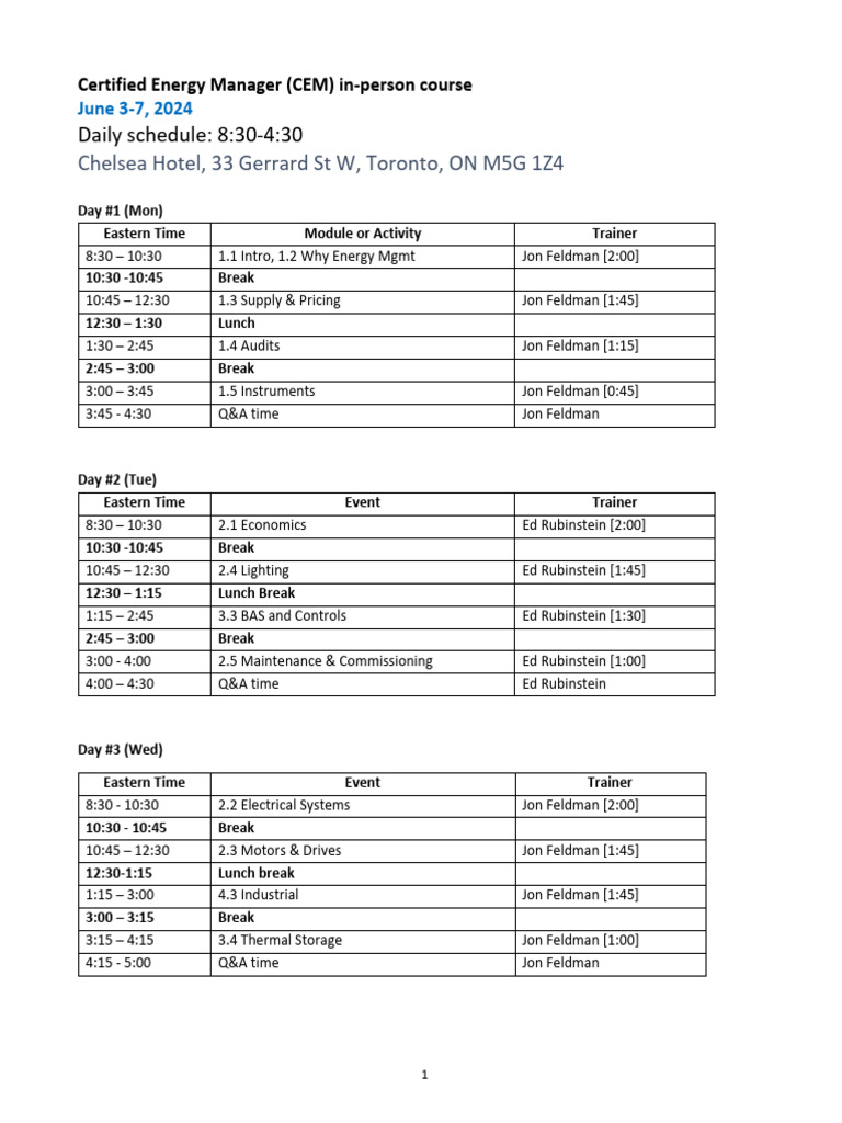 8986 CEM in Person Schedule | PDF | Building Technology | Nature