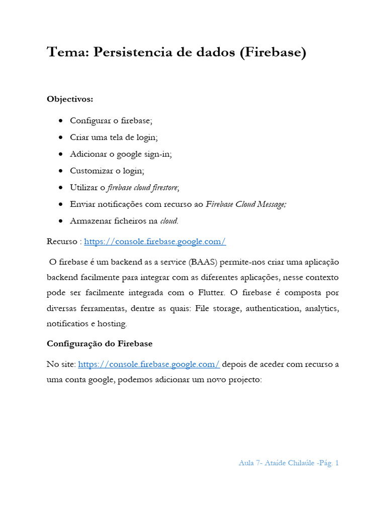 Tema Persistencia de Dados (Firebase) | PDF | Computação em nuvem ...