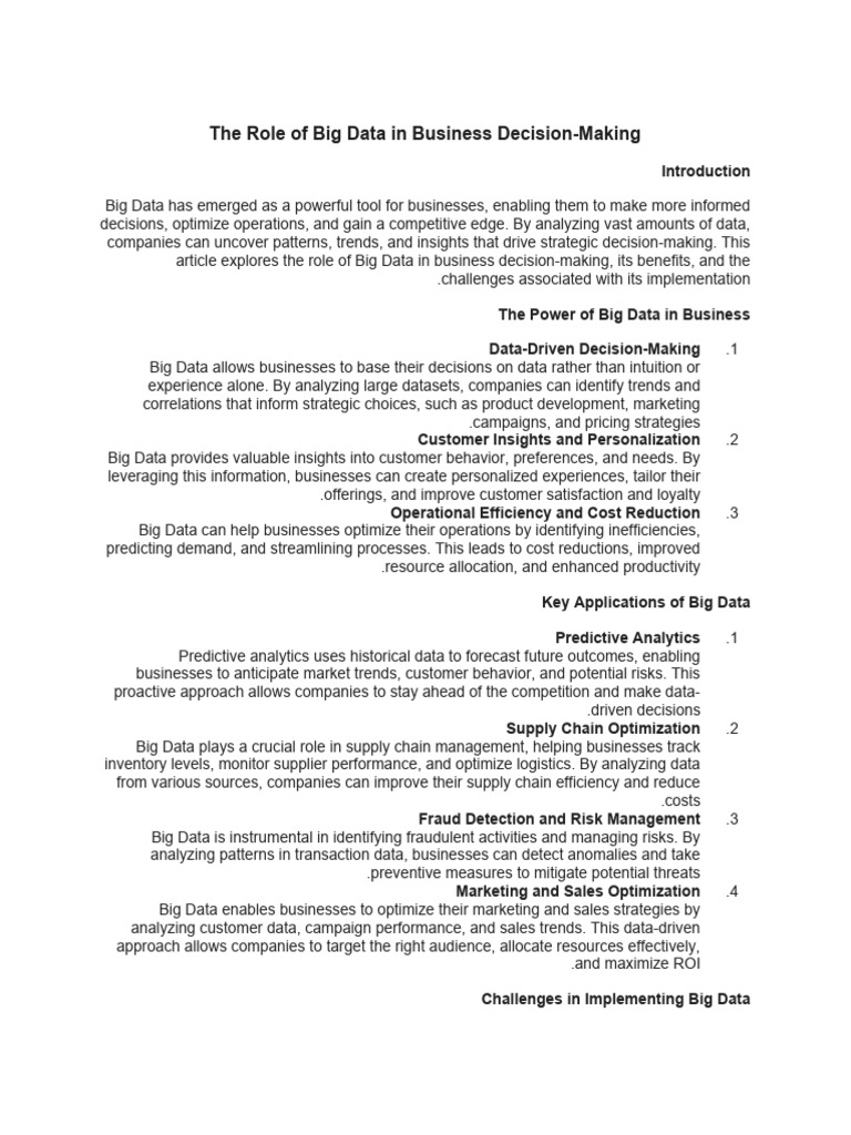 The Role of Big Data in Business Decision-Making | PDF | Big Data ...
