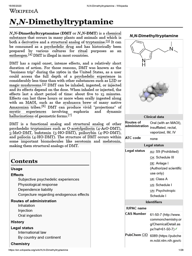N Dimethyltryptamine | PDF | Ayahuasca