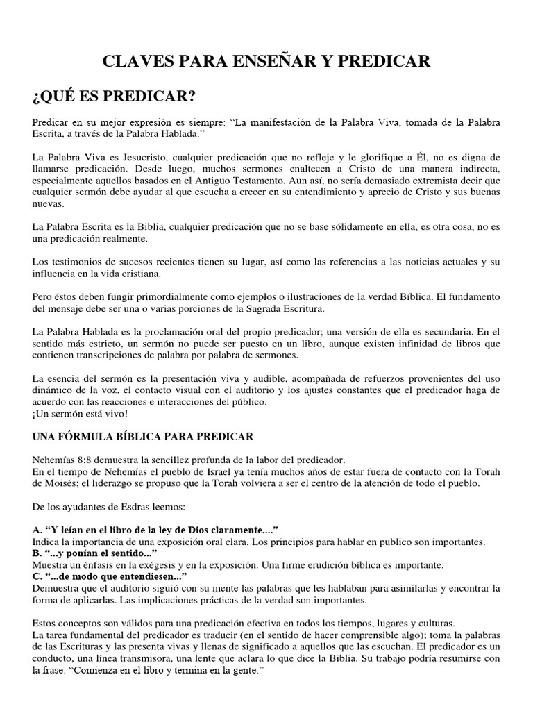 Claves para Predicar y Enseñar La Biblia. | PDF | Hablar en público | Biblia