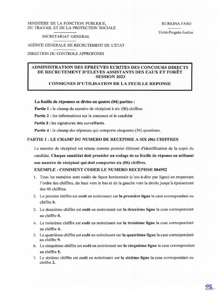 Consignes Feuilles Reponses 2023 | PDF