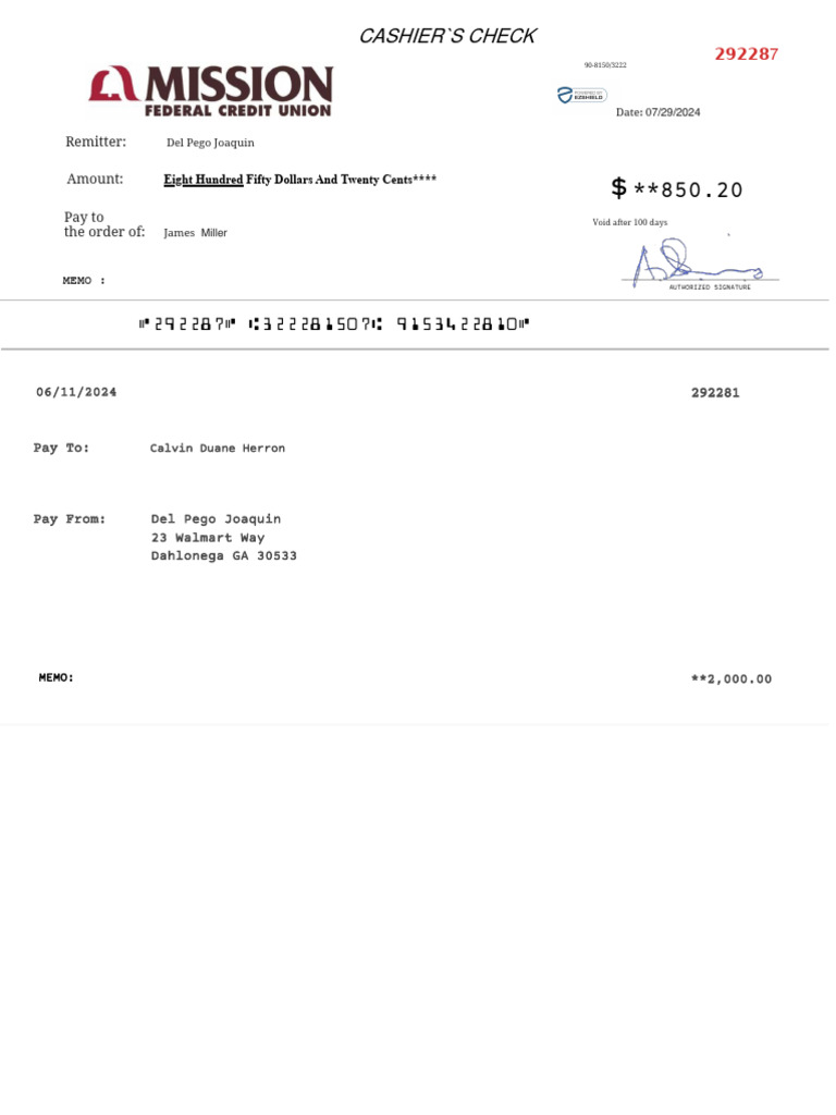 Cashier'S Check: Remitter | PDF