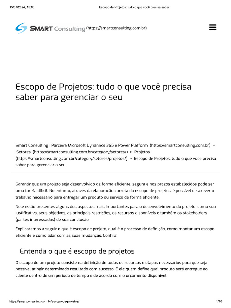 Escopo de Projetos | PDF