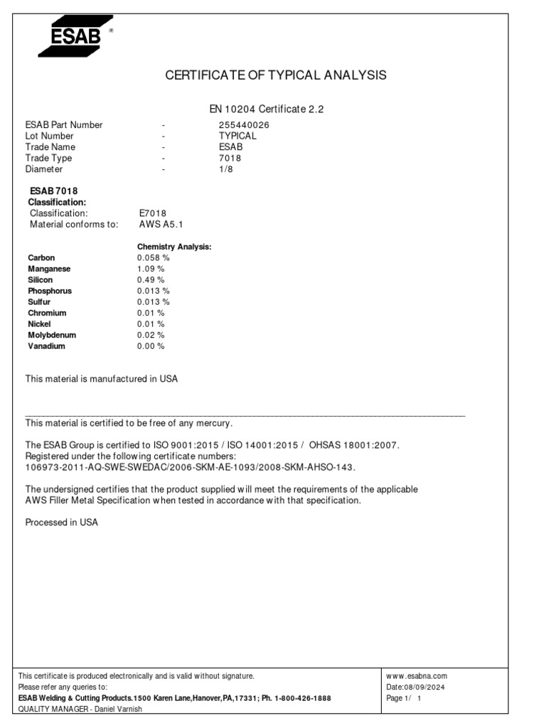 Certificado Esab 7018 332 | PDF | Science & Mathematics | Computers