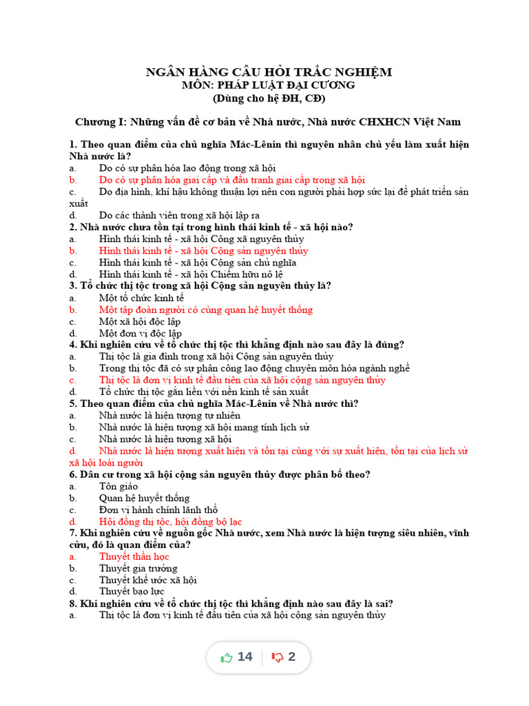 Ngan Hang Trac Nghiem PLDC - Compress | PDF