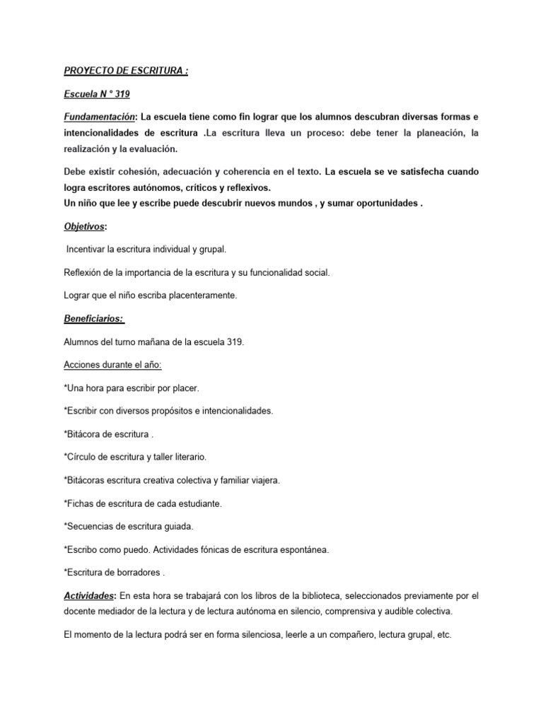 Proyecto de Escritura | PDF | Escuelas | Puntuación